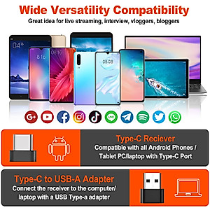 Wireless Lavalier Microphone for Android & PC,Plug&Play for YouTube,TikTok,Video Recording,Vloggers,Facebook Live Stream,Auto-Sync Noise Canceling Wireless Clip on Microphone(No Need App/Bluetooth)