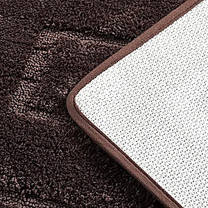 WPM Bathroom Rugs and Shower Curtain Set. Animal Leopard Print Luxury Absorbent Bath Rug Contour mat, Non Slip Plush Carpet for Floor. Fabric Shower Curtain, Hooks and Towel Set (Animal Coffee)