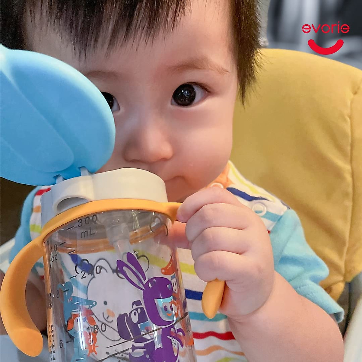 Evorie Tritan Toddler Sippy Cups 10 Oz Kids Water Bottle With Replacement Straw Bundle, Imaginations