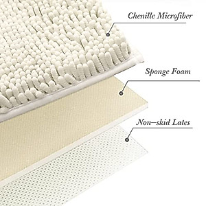 Non-Slip Bath Rug,Extra Soft Microfiber Bedroom Shag Carpet with Anti-Slip Backing,Water/Dust Absorbent Fast Dry Shower Mat,Sound Insulated Stairs Pad,Machine Washable (Ivory,15 x 23 Inches)