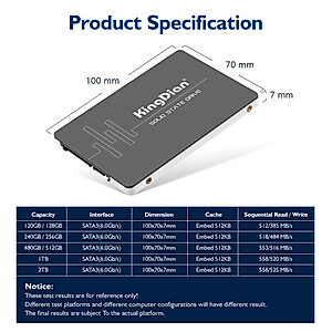 KingDian 120GB SSD 3D NAND SATA III 2.5" 7mm (0.28") Internal Solid State Drive