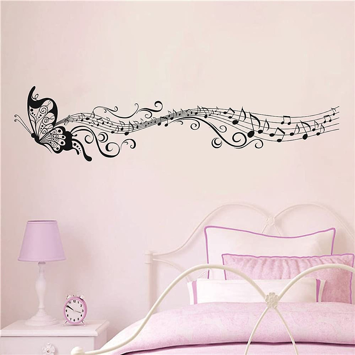 Removable Large Flying Butterfly Notes Music Wall Decor Sticker Kids Room Bedroom Butterflies Adhesive for Baby Nursery Room Vinyl Wall Mural TM-55 (Black)