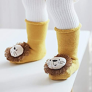 MEIQING 1 Pair Lion Design Unisex Baby Toddler Grip Socks Floor Socks Anti Slip Socks (0-12Month)