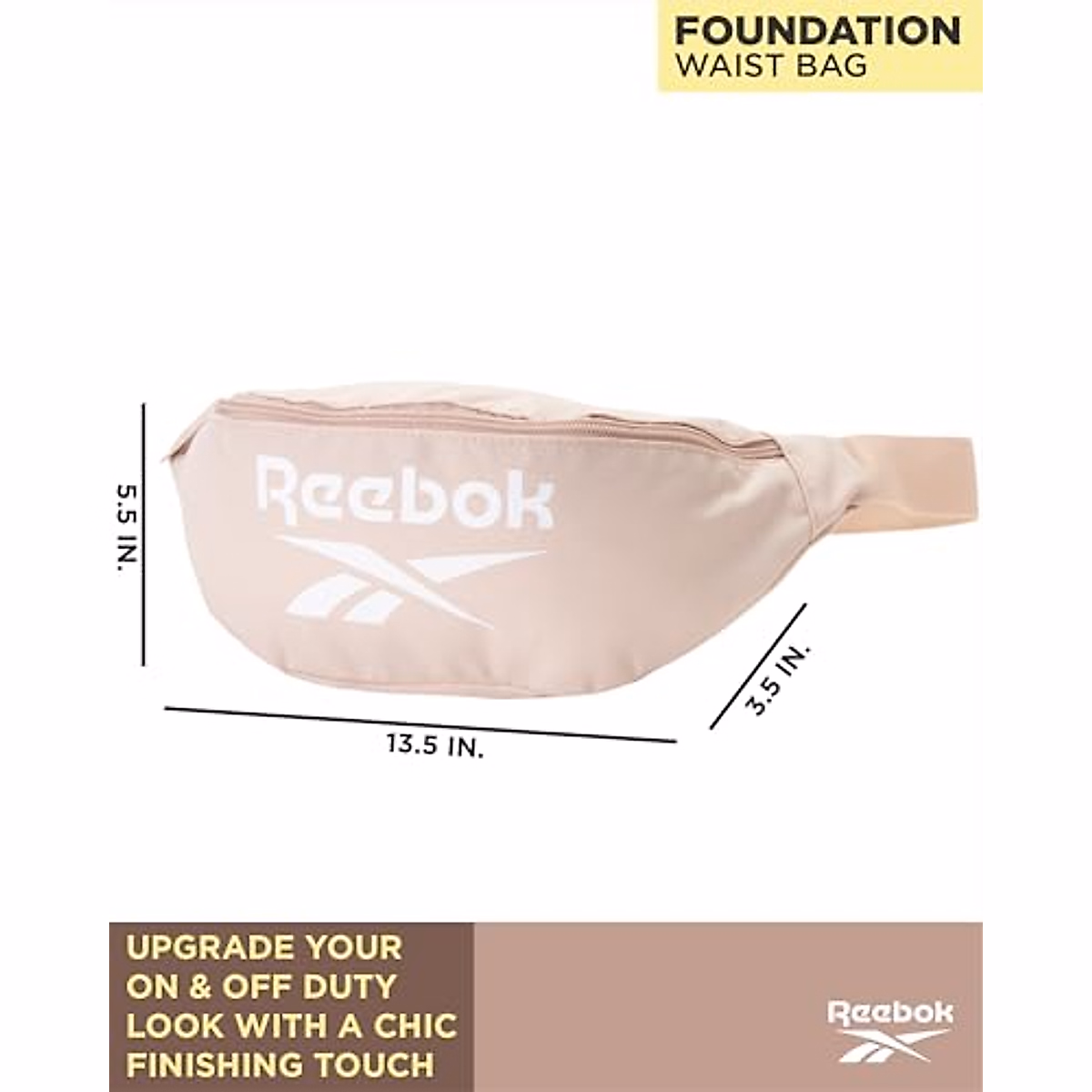 Reebok Fanny Pack - Lightweight Stylish Crossbody Waist Belt Bags for Women and Men with Adjustable Strap, Light Brown Foundation
