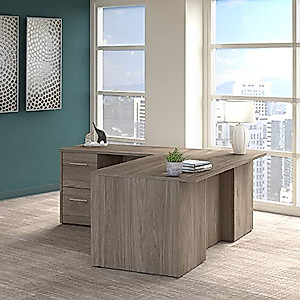 Bush Business Furniture Office 500 L Shaped Executive Desk with Drawers, 72W, Modern Hickory