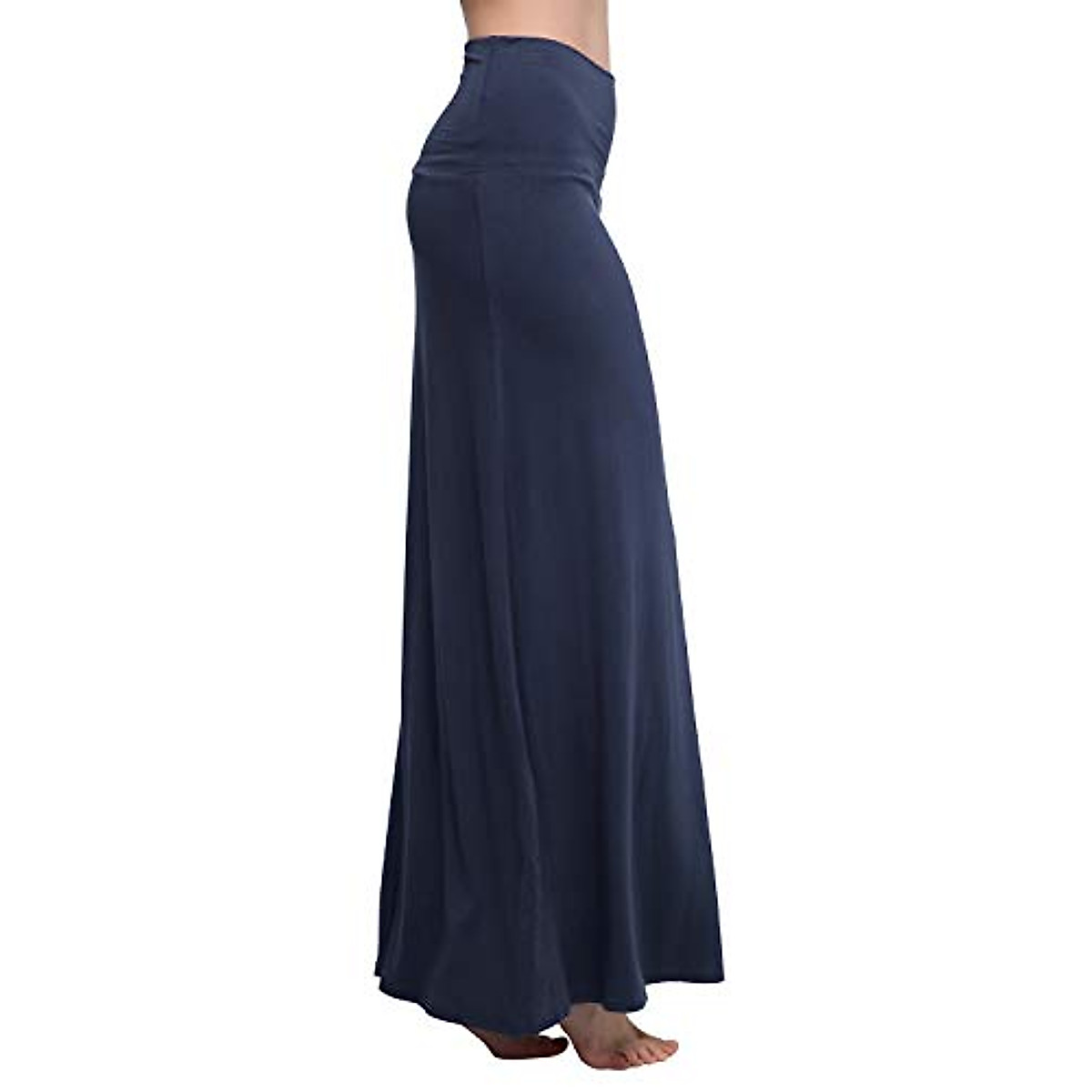 Urban CoCo Women's Stylish Spandex Comfy Fold-Over Flare Long Maxi Skirt (M, Navy Blue)
