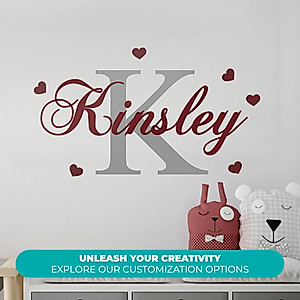 e-Graphic Design Inc Custom Name & Initial Cursive Letters Wall Decal | Baby Boy Girl Decoration - Mural Wall Decal Sticker for Home Interior Decoration Car Laptop (MM39) (Wide 22" x 11" Height)