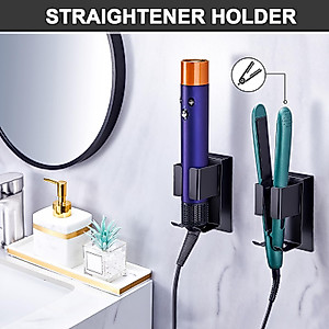 WAYASI Hair Straightener Holder Wall Mounted Blow Dryer Holder, Stainless Steel Blow Dryer and Curling Iron Holder, Black Hair Dryer and Straightener Holder, Bathroom Hair Tools Organizer and Storage