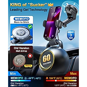 MEMOFO Phone Holders for Your Car【Military Grade Suction Ultra Strong Base】 Phone Mount for Car Windshield Dashboard Air Vent for iPhone, Samsung, Google, Nokia, Other Smartphones