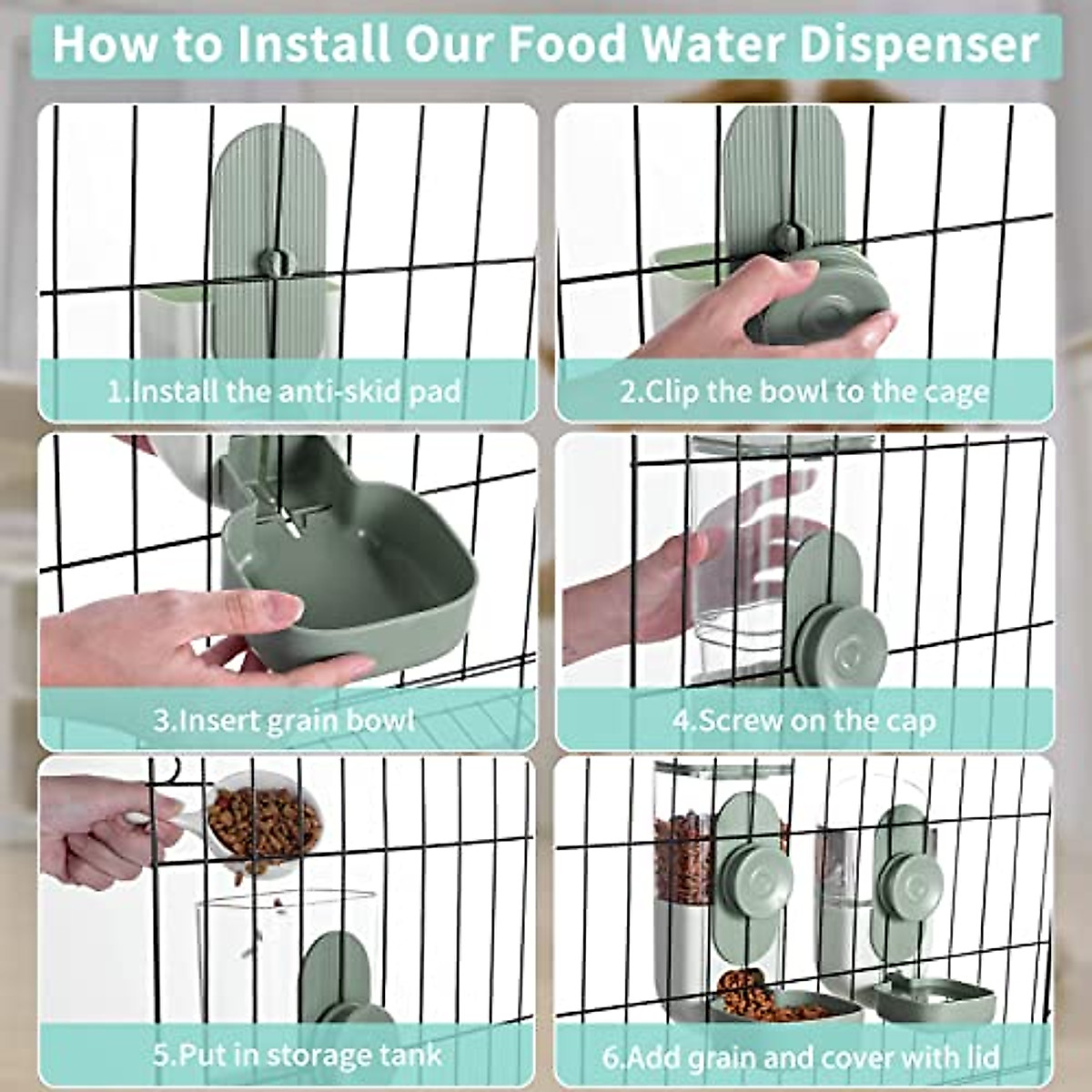 Lemtrflo Hanging Automatic Food Water Dispenser,Gravity Rabbit Feeder and Water Dispenser Set,Cage Cat Food and Water Dispenser Food Bowl for Bunny Chinchilla Guinea Pig Hedgehog Ferret