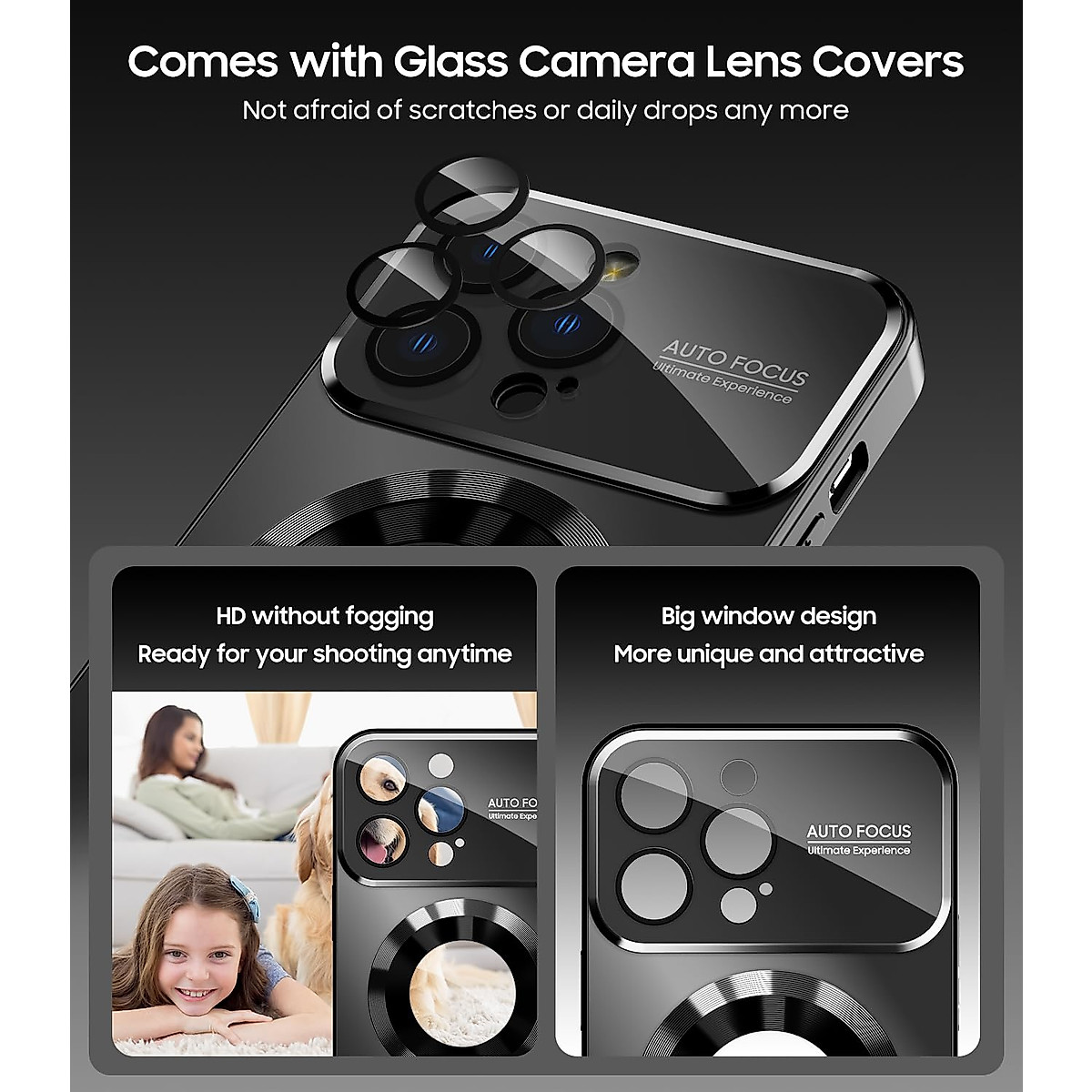 MAKAVO Magnetic for iPhone 13 Pro Max Case, Compatible with MagSafe, Built-in Camera Lens Protector, Logo View, Military Grade Drop Proof Phone Case Cover, Black