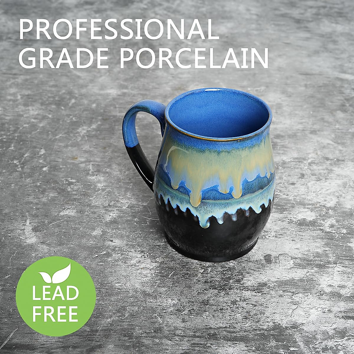 Bosmarlin Extra Large Ceramic Coffee Mug, 25 Oz, Dishwasher and Microwave Safe, Big Oversized Tea Cup, Reactive Glaze (Blue)