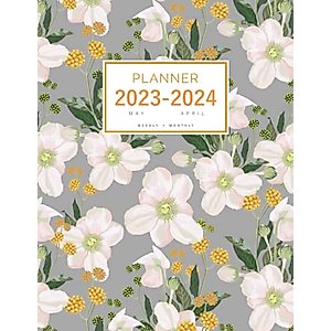 Planner 2023-2024: 8.5 x 11 Weekly and Monthly Organizer from May 2022 to April 2023 | Anemone Flower and Herb Design Gray
