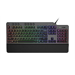 Lenovo GY40T26478 Legion K500 RGB Mechanical Gaming Keyboard, 3 ZONE Full-size Keyboard, 7 user Programmable Hot Keys; 16.8 Million Colors, 50 Million-Click Red Mechanical Keys, Detachable Palm Rest