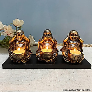 3pcs Home and Gifts Triple Buddha Statue Zen Garden ~Candle Holder Gift Tea Light Buddha Statue Meditating(Bronze,Size:Types:A)