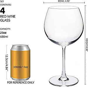 FAWLES Crystal Red Wine Glasses Set of 4, 23 oz (640 ml) Balloon Wine Goblets Set, Gin and Tonic Glasses Set, Perfect Gifts for Housewarming, Wedding and Anniversary