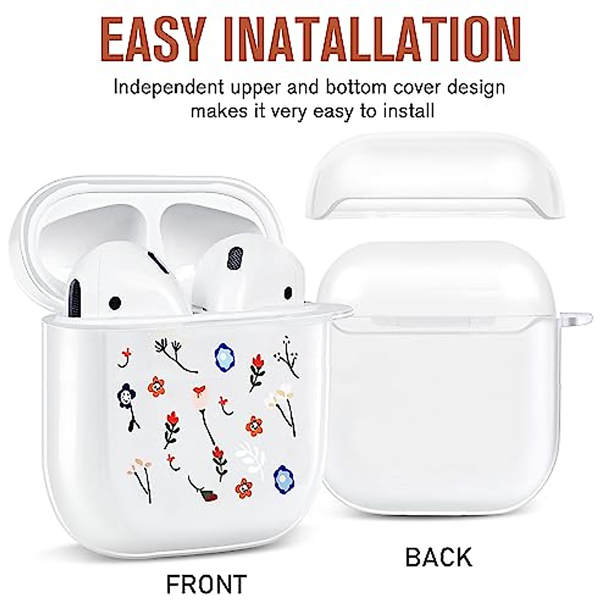 Case for Airpod Case 2nd Generation,Floral Cute Airpods Case,Airpod Case 1st Generation,Clear Kawaii Airpod Case Cute Cover with Keychain (Floral 1st/2nd Case)