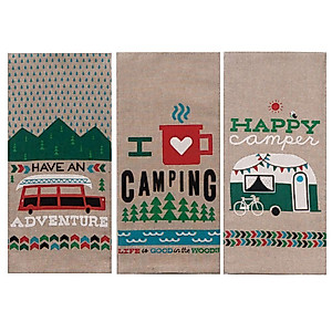 Kay Dee Designs Camping Adventures Chambray Tea Towel Set of 3: Bundle Designs Include: Have an Adventure - I Heart Camping - Happy Camper