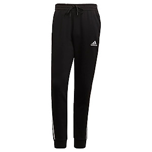adidas Men's Standard Essentials Fleece Tapered Cuff 3-Stripes Pants, Black/White, Large