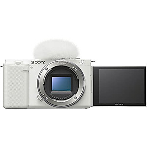 Sony ZV-E10 Mirrorless Camera (Body Only, White) (ILCZV-E10/W) + 64GB Card + Corel Photo Software + Bag + 2 x NPF-W50 Battery + External Charger + Card Reader + LED Light + HDMI Cable + More (Renewed)