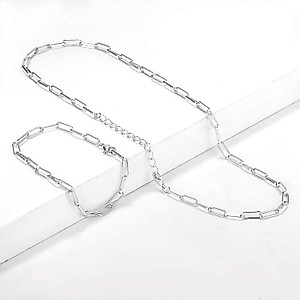 COZLANE Silver Paperclip Chain Necklace for Women Dainty Oval Link Chain Choker Necklace and Bracelet Set for Women Girls