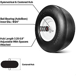HORSESHOE New 13x5.00-6 Flat Free Smooth Tire w/Steel Wheel for Residential Riding Lawn Mower (Deck 36"-46") Garden Tractor -hub Length 3.25"-5.9" - Bore ID 3/4" 135006 (1)
