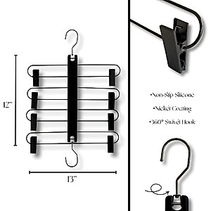 May Finery Pants Hangers Space Saving 2 Pack- Metal Skirt & Pant Hangers with Clips - Jean Hangers for Closet Clothes Hanger Organizer, Multi Slack Trouser Pants Rack Closet Hangers Space Saver, Black