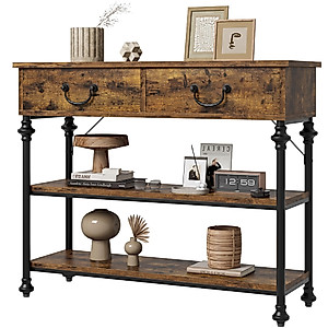IDEALHOUSE Console Tables for Entryway, Small Entryway Table with 2 Drawers, Narrow Console Table with Storage Shelves for Living Room, Hallway Table, Sofa Table, Rustic Brown