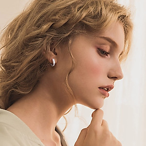 Silver Small Huggie Hoop Earrings for Women (Silver, Created White Opal)