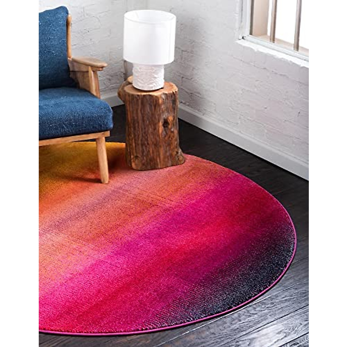 Unique Loom Estrella Collection, Gradient, Sunset, Abstract, Bright Colors Area Rug, 6' 1" x 6' 1", Pink/Gold