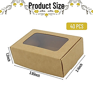 RYKOMO 40 PCS Soap Boxes for Homemade Soap Boxes Packaging 3.55x2.4x1.2 Inch Small Soap Paper Box Mini Kraft Treat Boxes with Window for Homemade Soap Packaging Boxes Supplies