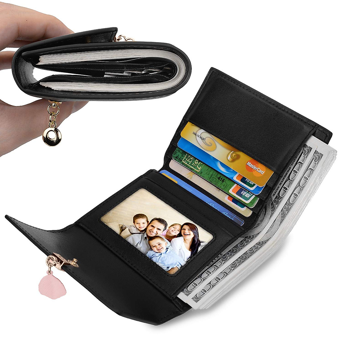 YALUXE Women's RFID Blocking Small Compact Leather Wallet Ladies Mini Purse with ID Window RFID