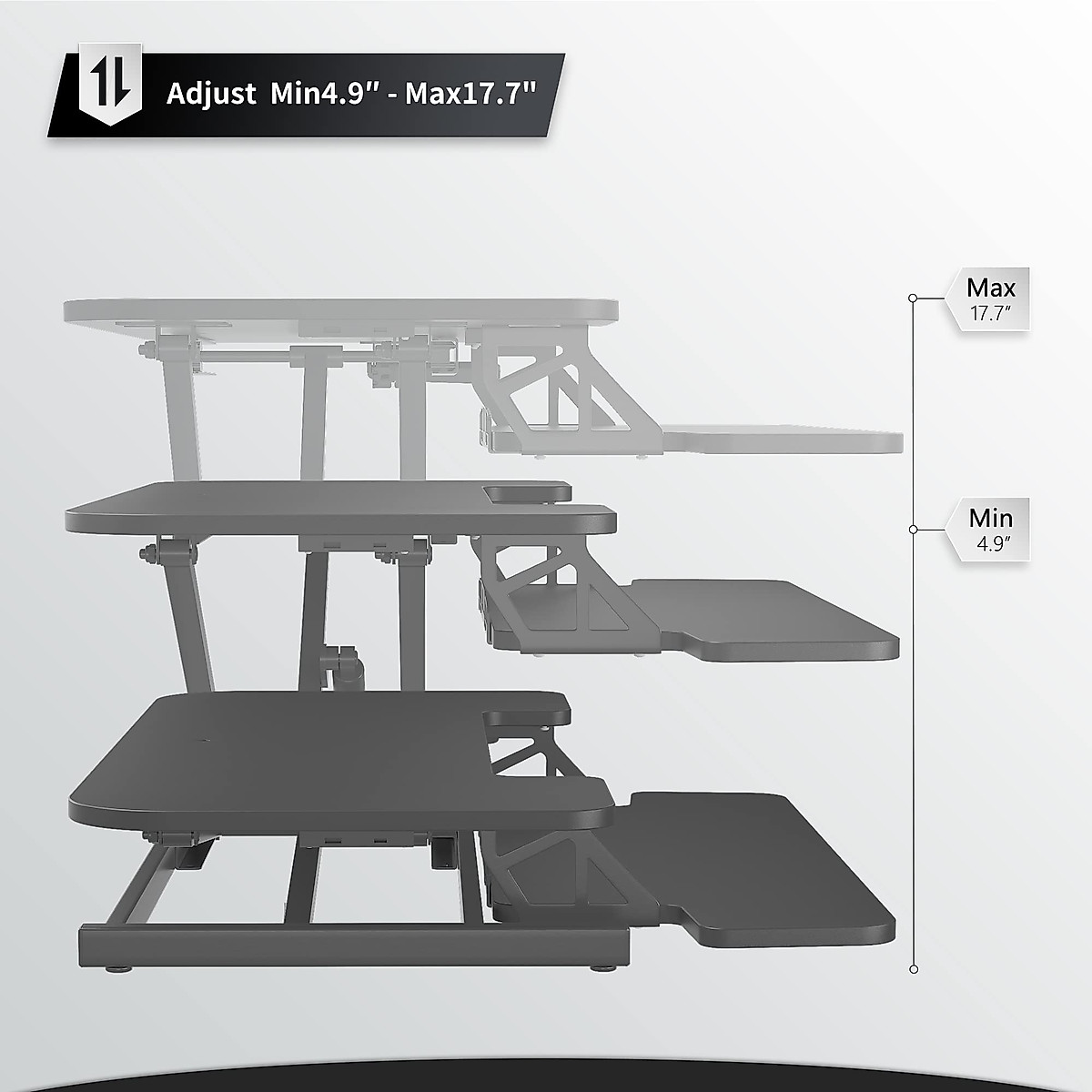 FEZIBO 28” Height Adjustable Standing Desk Converter with USB Charging Port, Quick Sit to Stand Tabletop Dual Monitor, Stand Up Desk Riser for Home Office, Black