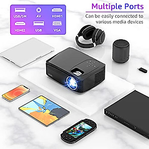 Native 1080P 5G WiFi Bluetooth Projector, AILESSOM 750ANSI 450" Display Support 4K Movie Projector, High Brightness for Home Theater and Business, Compatible with iOS/Android/TV Stick/PS4/HDMI/USB/PPT