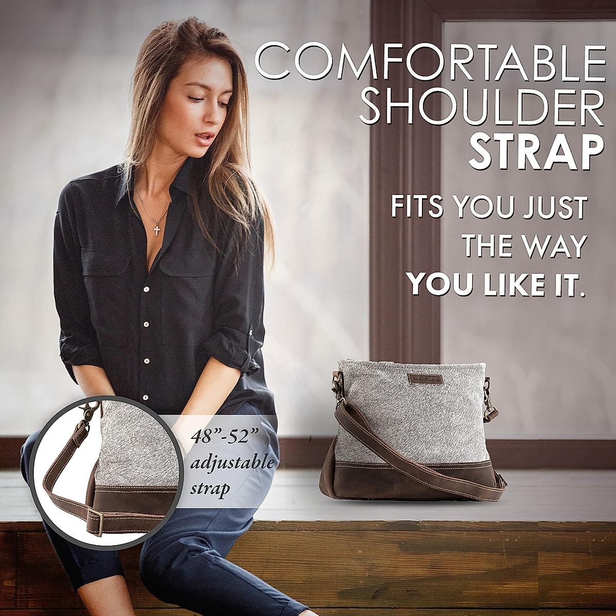 SIXTEASE Womens Shoulder Bag Vintage Style Shoulder Bags for Women - Made with Genuine Leather, Upcycled Canvas, or Hair On - Handmade, Adjustable Strap, Brass and Zinc Hardware - Raffle