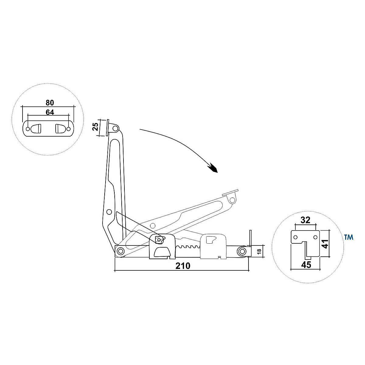 Rok Hardware Ratchet Headrest Fitting for Beds, Desk Lids, Drafting Tables, and Drawing Boards, Steel
