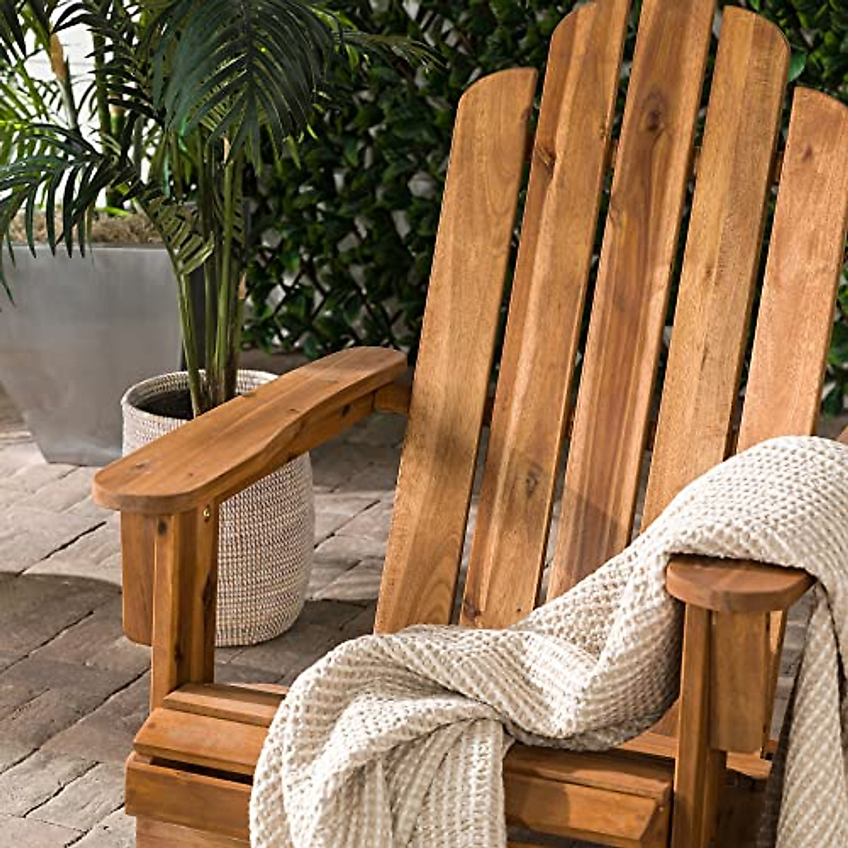 Walker Edison Outdoor Patio Wood Adirondack Foldable Chair All Weather Backyard Conversation Garden Poolside Balcony, Set of 1, Brown