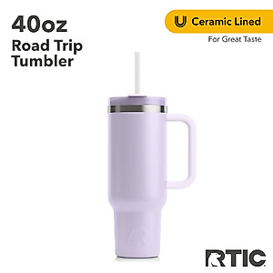 RTIC 40 oz Road Trip Tumbler Double-Walled Insulated Stainless Steel Portable Travel Coffee Mug Cup with Lid, Handle and Straw, Dusty Lilac