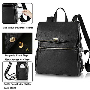 LANDICI Diaper Bag Backpack for Mom,Multifunction Leather Maternity Baby Changing Bag with Stroller Straps,Wipes Pouch,Diaper Bag Organizer,Fashion Diaper Bag Tote for Women,Black