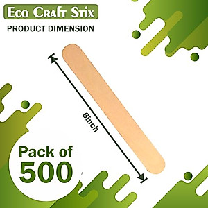 Eco Craft Stix 6" Jumbo Wooden Craft Sticks - Pack of 500ct. Includes a Bonus Gift. Great For Kids Classroom Arts Supplies.