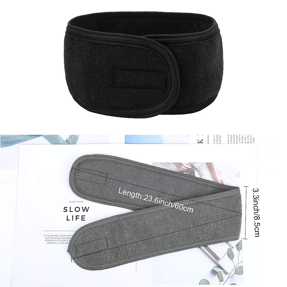 LADES Facial Spa Headband - Makeup Shower Bath Wrap Sport Headband Terry Cloth Adjustable Stretch Towel with Magic Tape