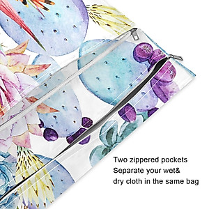 AUUXVA Tropical Succulent Cactus Floral Wet Dry Bag Set Waterproof Reusable Baby Diaper Bags Organizer with Two Zippered Pockets for Travel Beach Swimming Swimsuit Wet Clothes 2 Pack