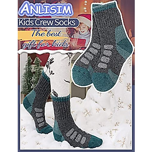 Anlisim Kids Merino Wool Hiking Socks Boys Girls Toddlers Thermal Winter Warm Boot Thick Cushion Snow Ski Gift Stocking Stuffer Socks 6 Pairs (Check, 12-15 Y)
