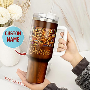 WAZONE Personalized Book Lover Tumbler 40oz with Handle and Straw Stainless Steel Travel Coffee Mug Reading Custom Gifts Birthday Christmas for Librarian Bookish Book Lovers Women Girls