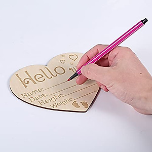 AIEX Wooden Baby Announcement Sign, Love Heart Shaped Hello World Plaque Newborn Baby Birth Sign Board Wooden Newborn Welcome Sign for Hospital Nursery Photo Prop Baby Shower