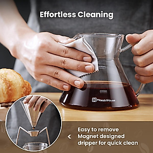 Maestri House Pour Over Coffee Maker, Magnetic Coffee Dripper and 600ML Carafe Coffee Server, Drip Coffee Maker with Metal Base, Dishwasher Safe for Home or Office