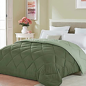 Seward Park Full/Queen Size Reversible Comforter Girls Bedding Lightweight Microfiber Fill Bedspread All Season Fall Warm Blanket Sage Green/Forest Green