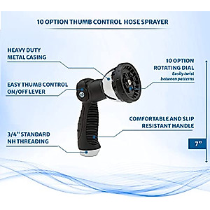 Morvat Water Hose Nozzle Sprayer with 10 Spray Patterns - 2-PACK - Slip Resistant Thumb Controlled Comfort Grip with On/Off Lock, High Pressure Garden Nozzle for Garden Hose - Plants, Lawn, Pets, Cars