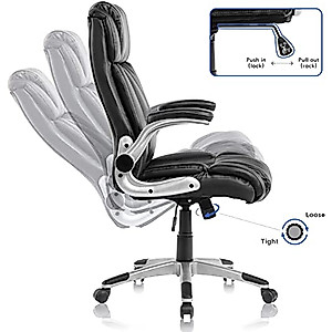 KCREAM Executive Office Chair PU Leather with Flip-up Arms, Desk Chair Swivel Task Chair with Lumbar Support, Adjustable Height/Tilt, 360-Degree Swivel, 300Lb Weight Capacity