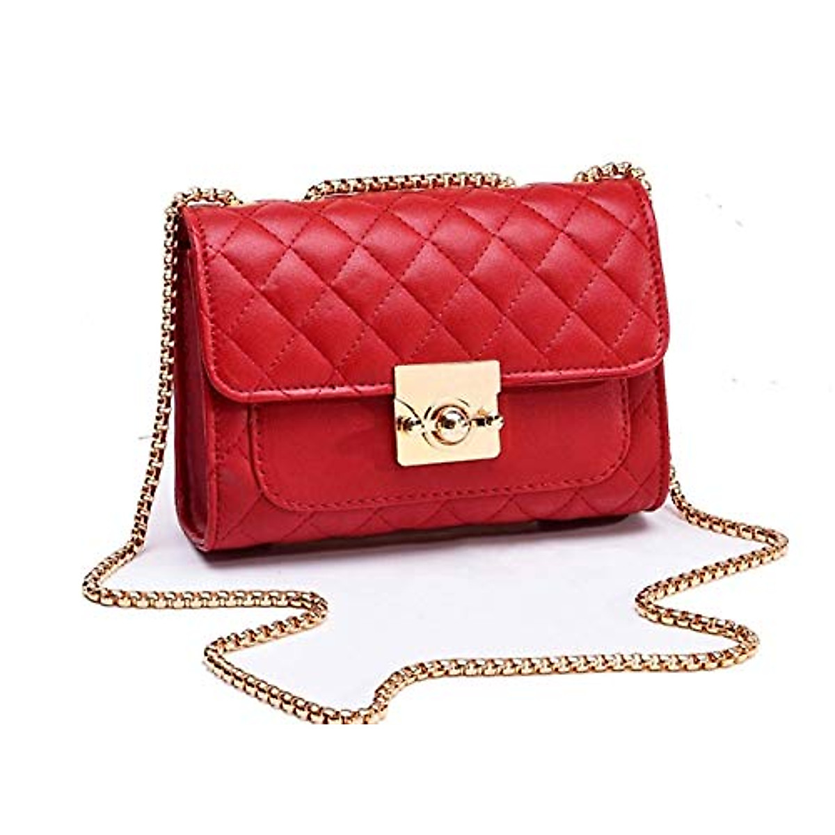 Hanbella Crossbody Purse for Women - Cute Quilted Leather Shoulder Bag with Gold Chain Strap for Teen Girls - Womens Clutch
